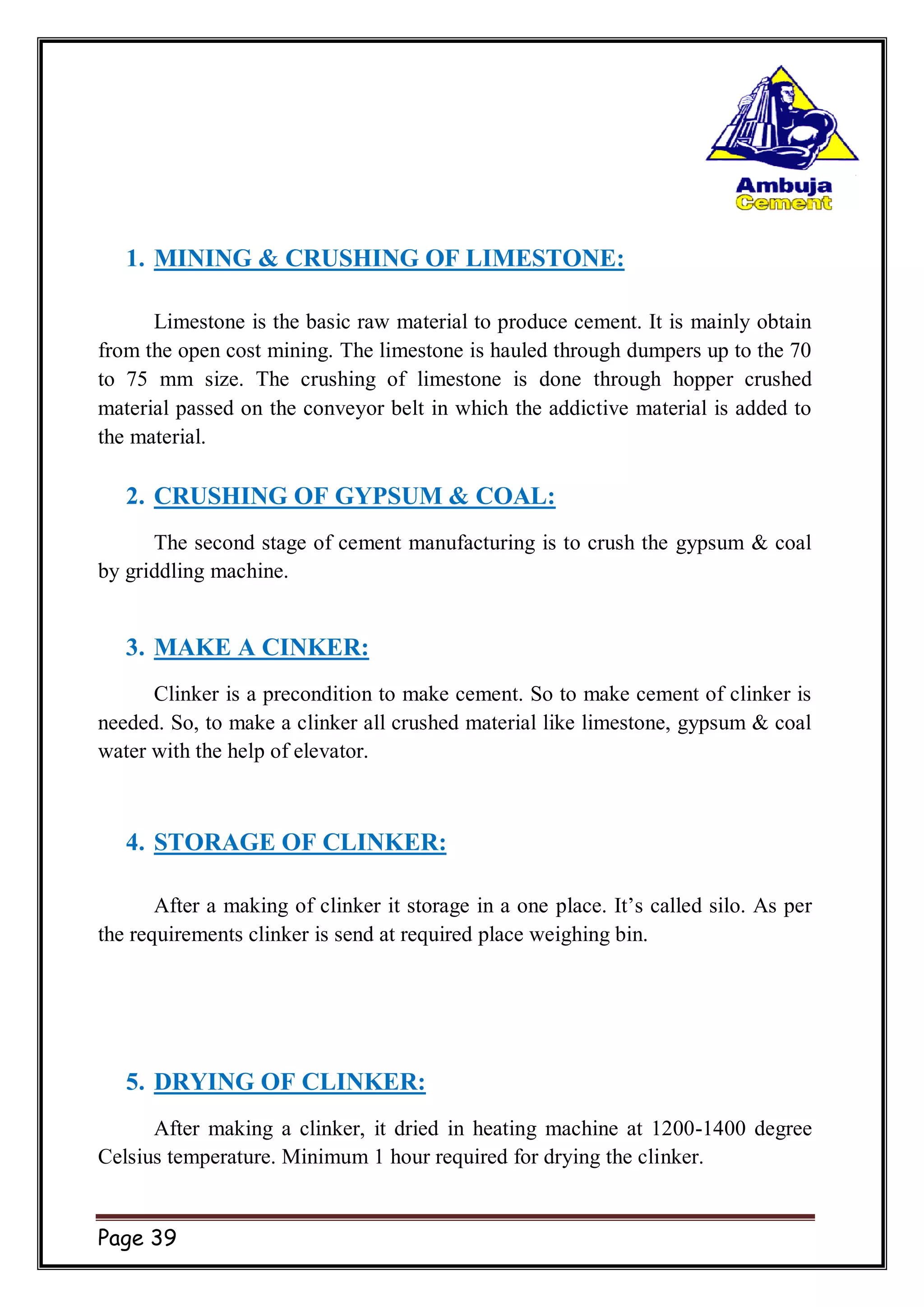 Ambuja cement project report | PDF