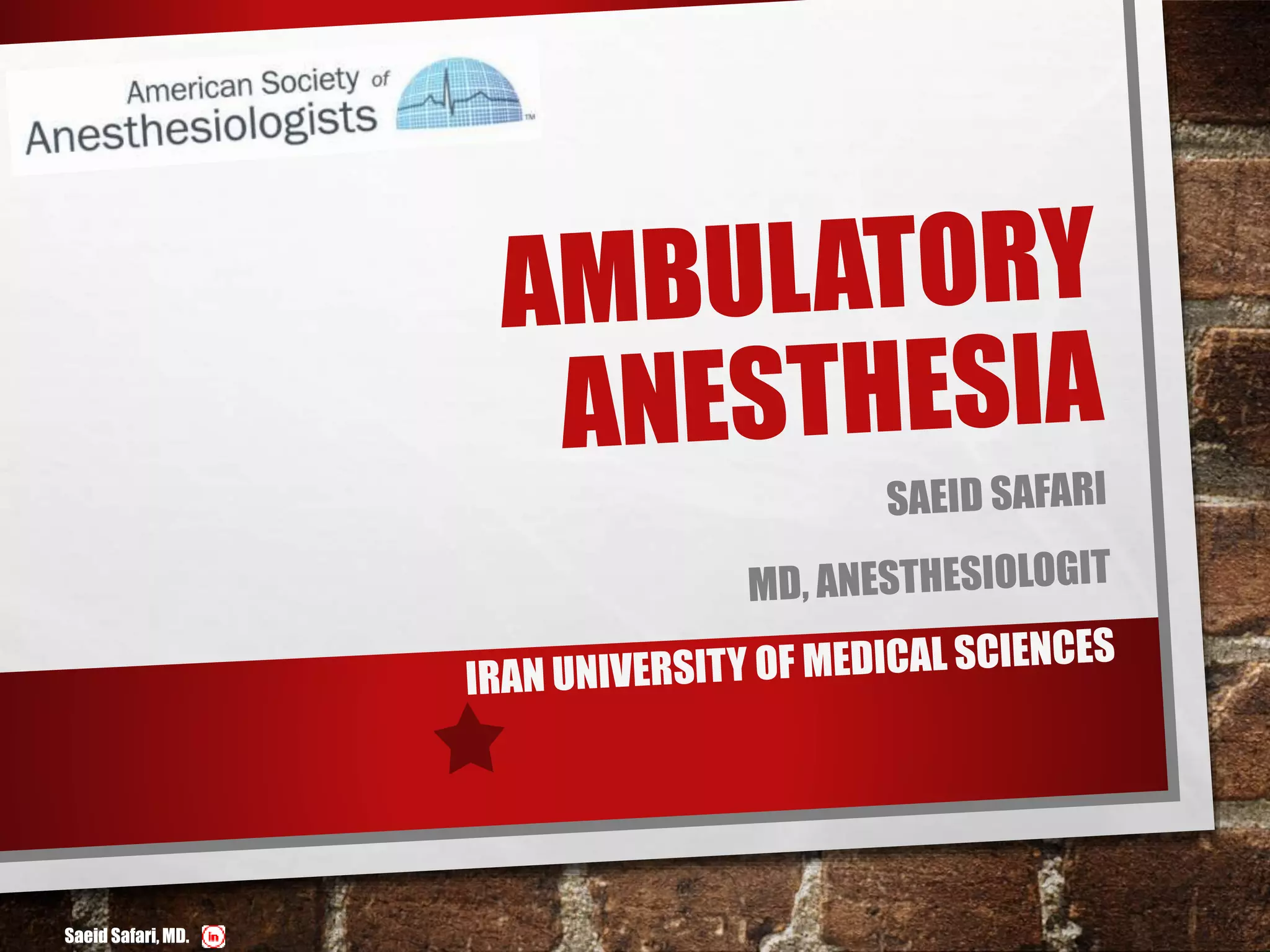 Ambulatory Anesthesia and Non–Operating Room Anesthesia (NORA) | PPTX