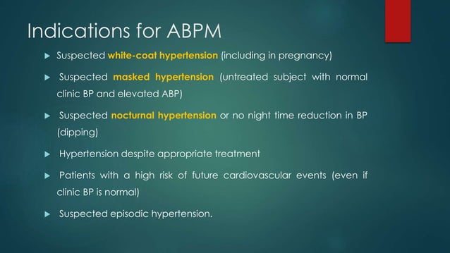 Ambulatory blood pressure monitoring [abpm] | PPTX | Heart and ...
