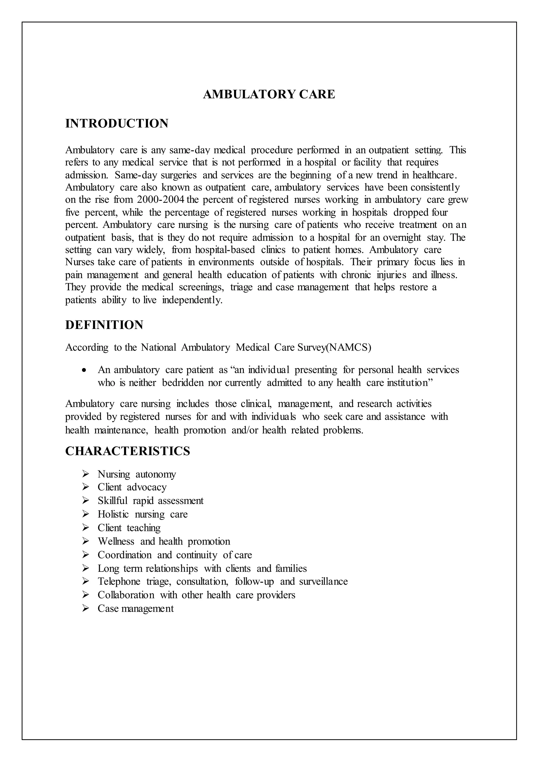 Ambulatory care | DOCX
