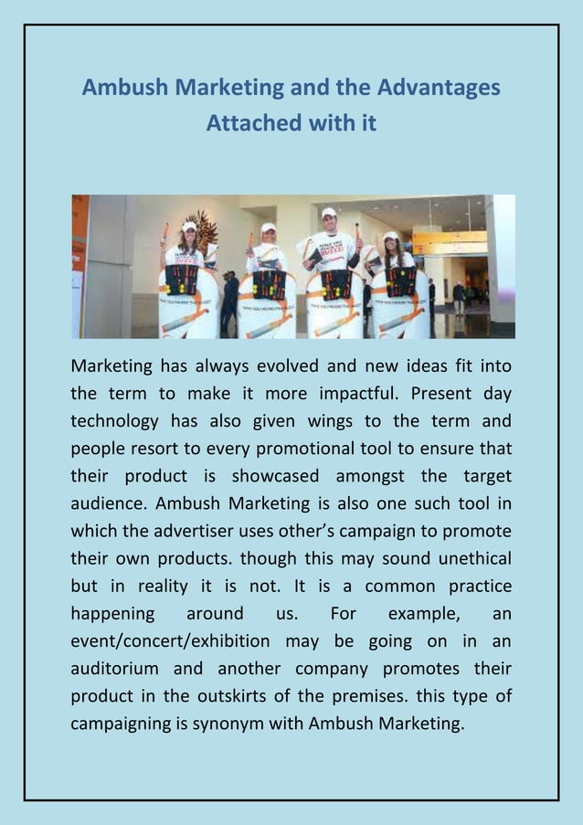 Ambush marketing and the advantages attached with it | PDF