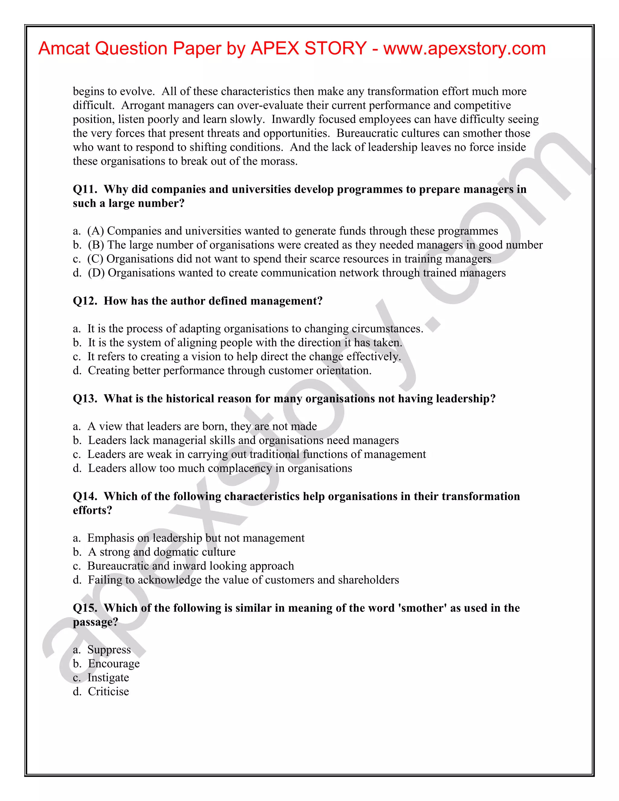 Amcat Test Question Papers Pdf Executive Leadership And Management Business