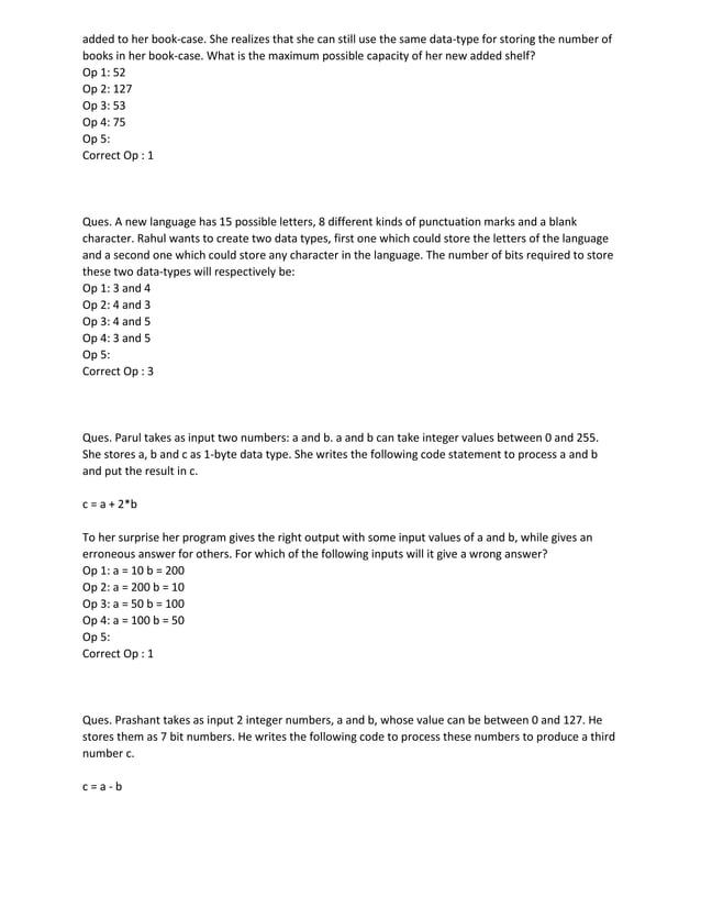 AMCAT_Computer Programming questions and ans | PDF