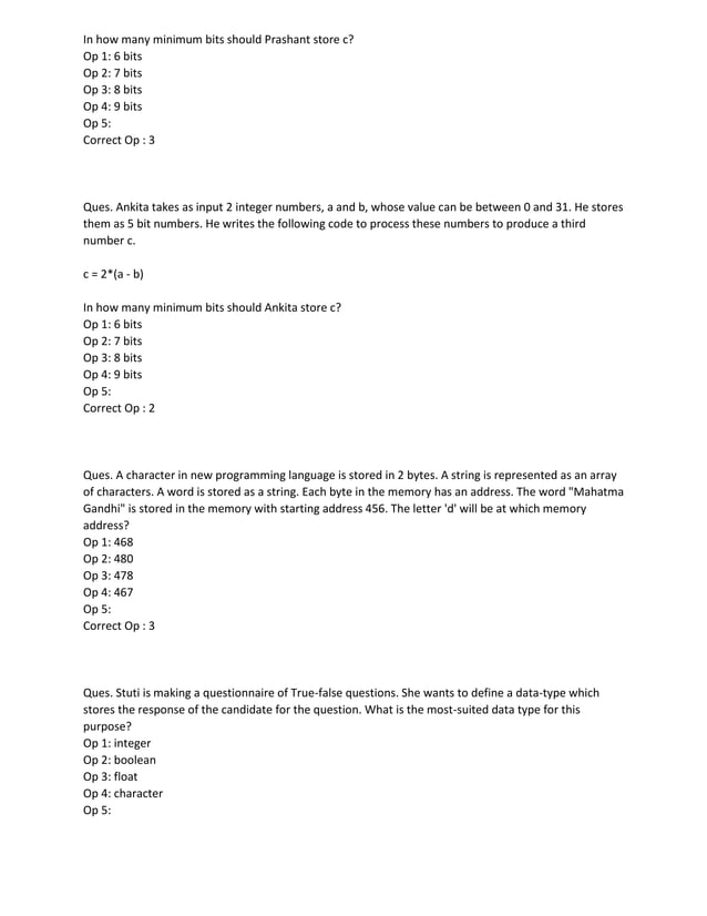 AMCAT_Computer Programming questions and ans | PDF
