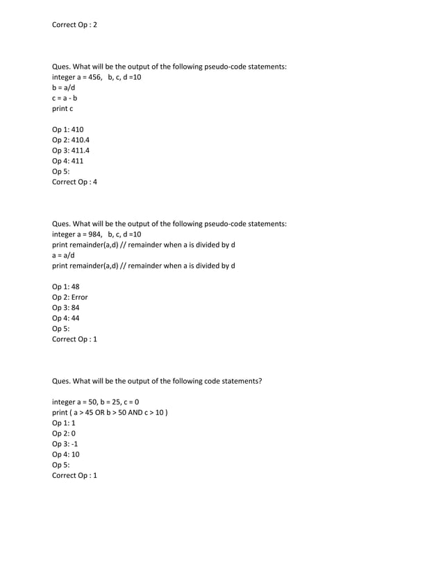 AMCAT_Computer Programming questions and ans | PDF