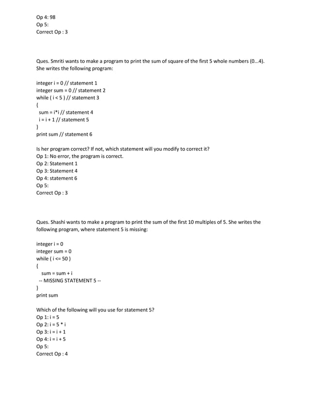 AMCAT_Computer Programming questions and ans | PDF