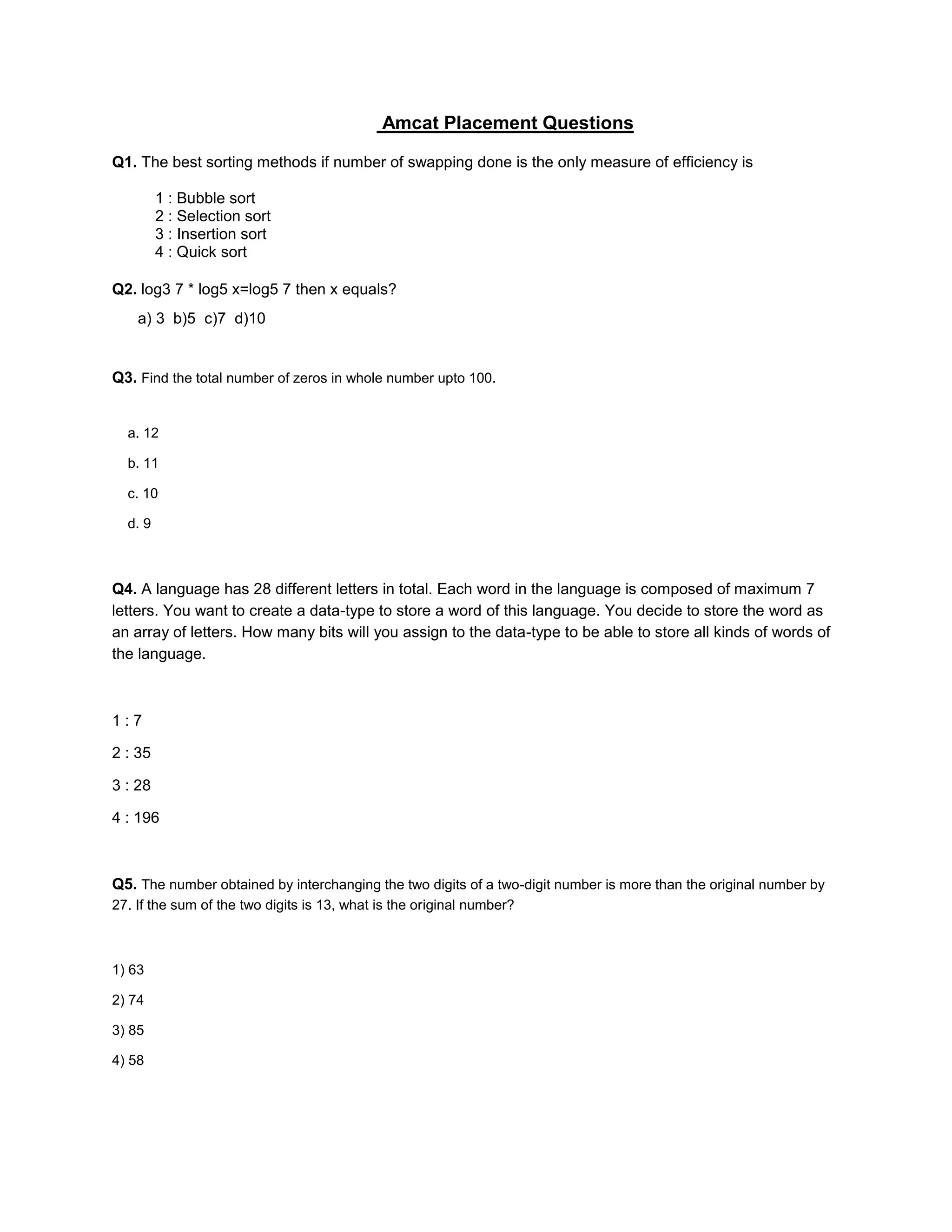 Amcat placement questions | PDF