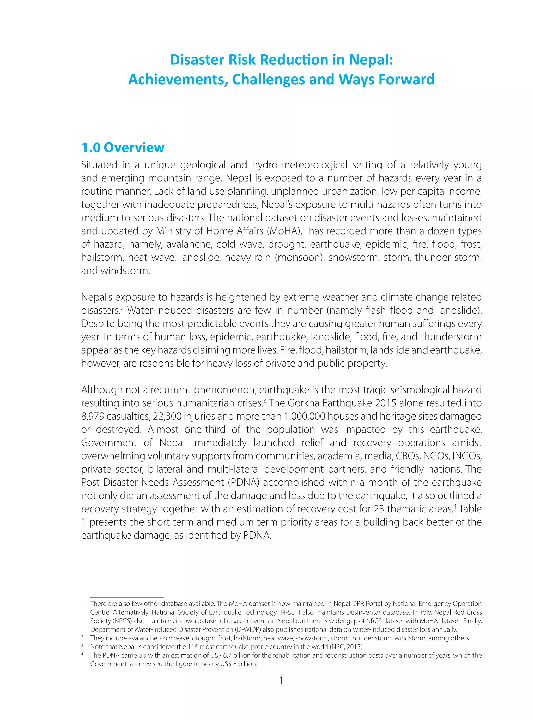 AMCDRR 2016 Nepal Disaster Report | PDF
