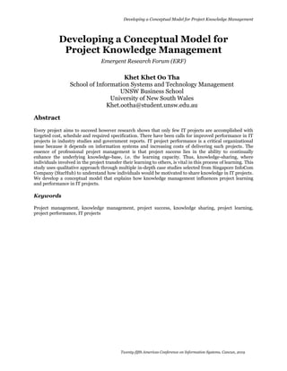 Developing a Conceptual Model for Project Knowledge Management | PDF