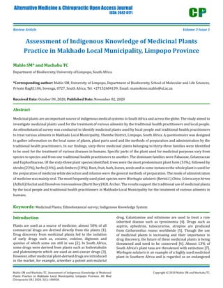 Assessment of Indigenous Knowledge of Medicinal Plants Practice in ...