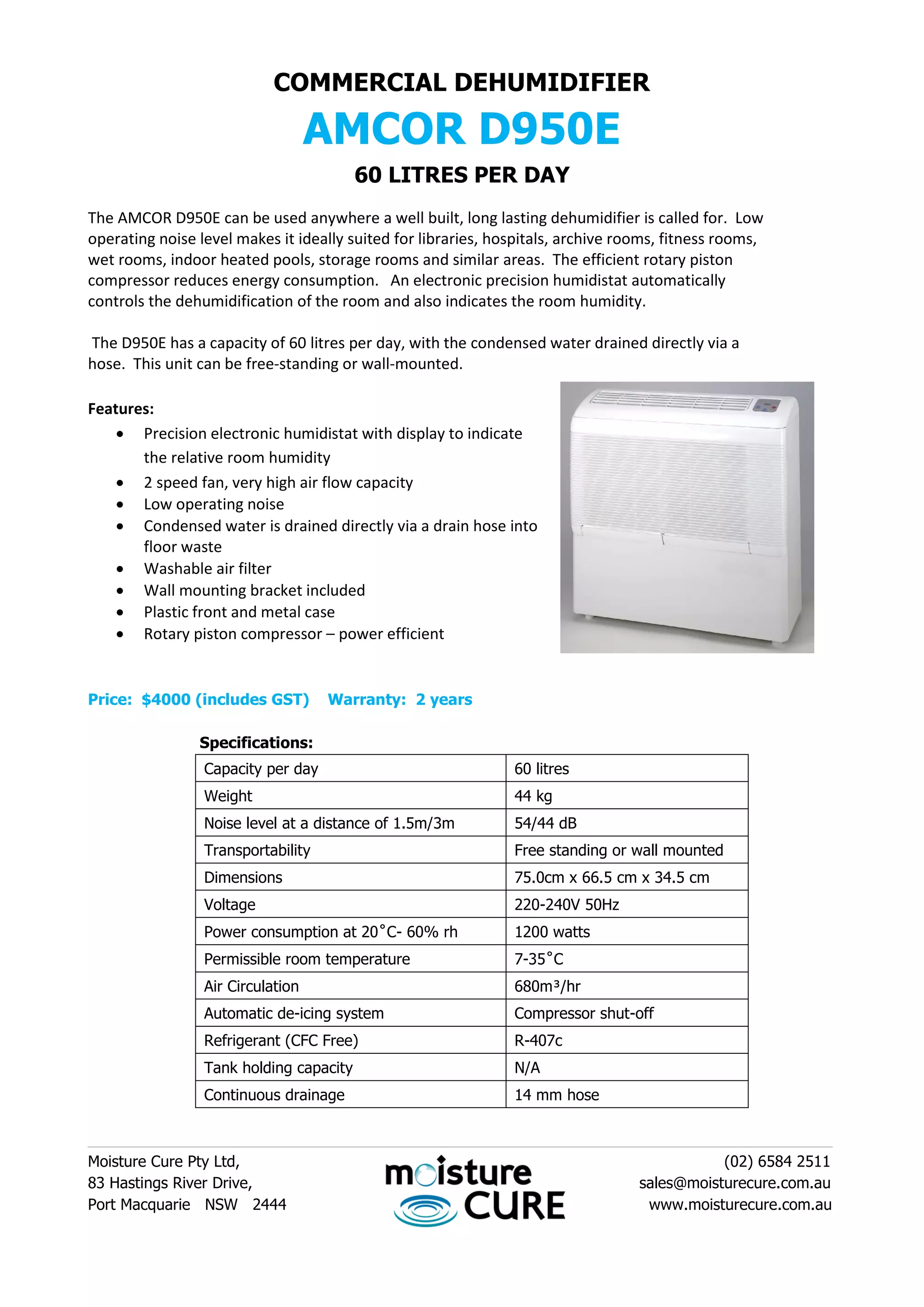 Amcor d950 e spec sheet | PDF