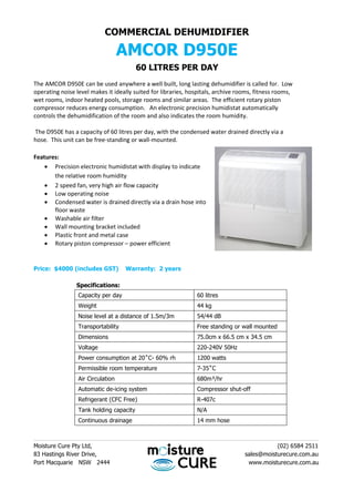 Amcor d950 e spec sheet | PDF