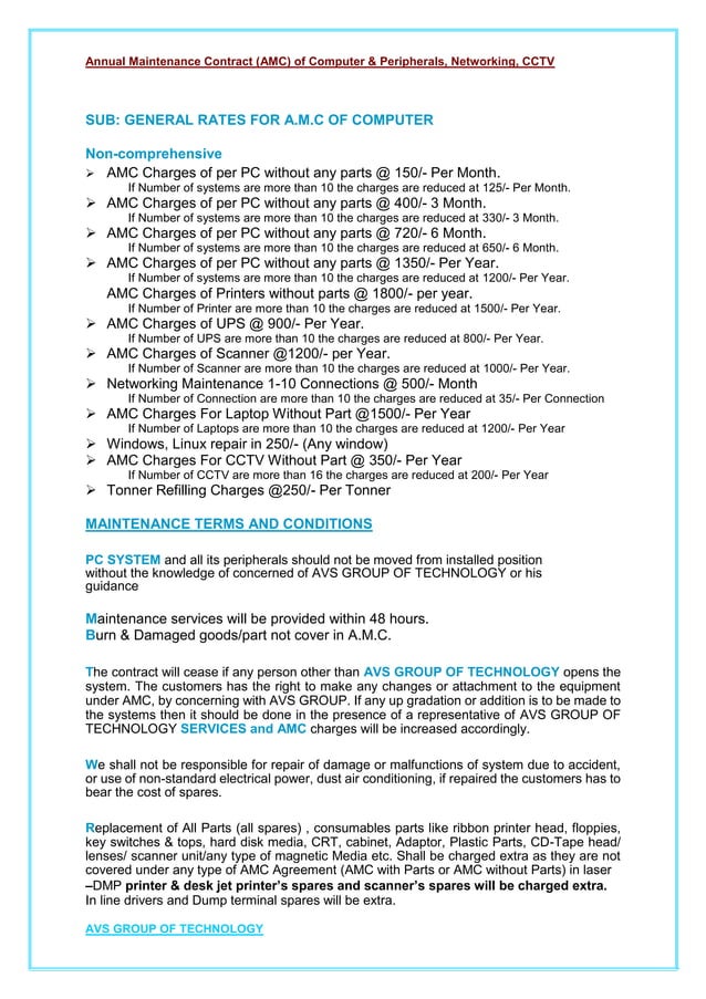 ANNUAL MAINTENANCE CONTRACT PROPOSAL | PDF