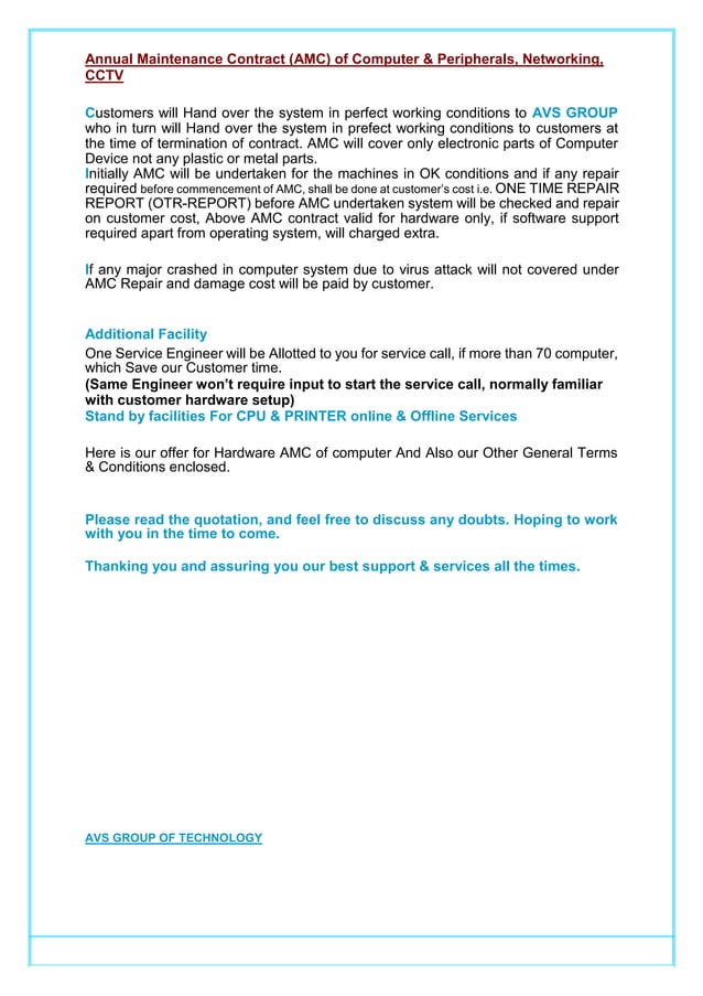 ANNUAL MAINTENANCE CONTRACT PROPOSAL | PDF