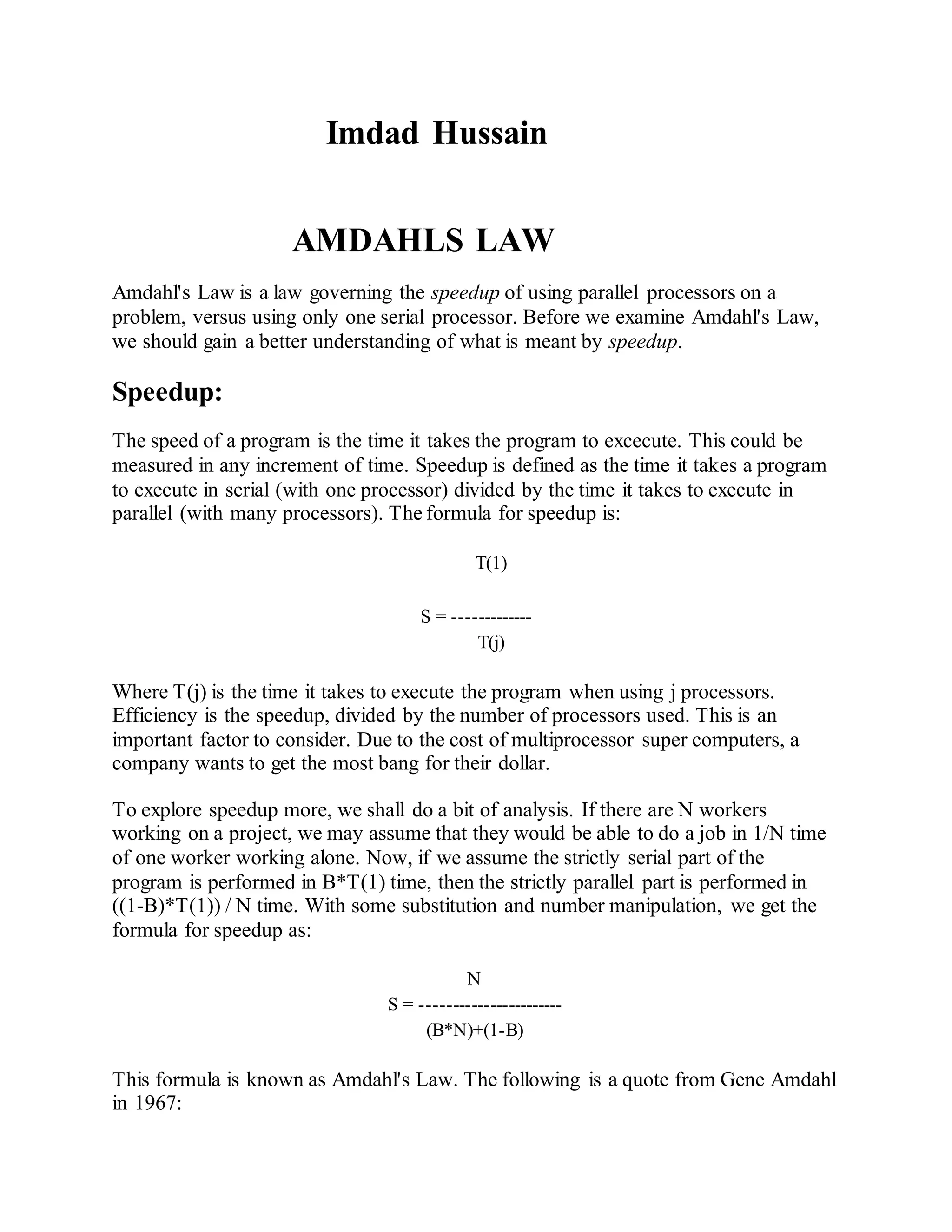 Amdahl`s law -Processor performance | DOCX
