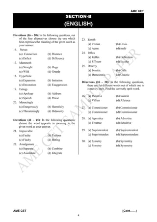 sample Paper For(AME) Aircraft Engineering Entrance Exam | PDF