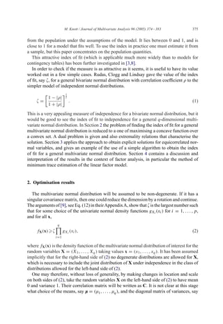 A Measure Of Independence For A Multifariate Normal Distribution And Some Connections With ...