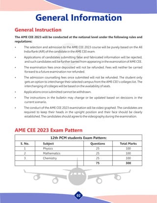 AME CEE 2023 ENTRANCE EXAM | PDF