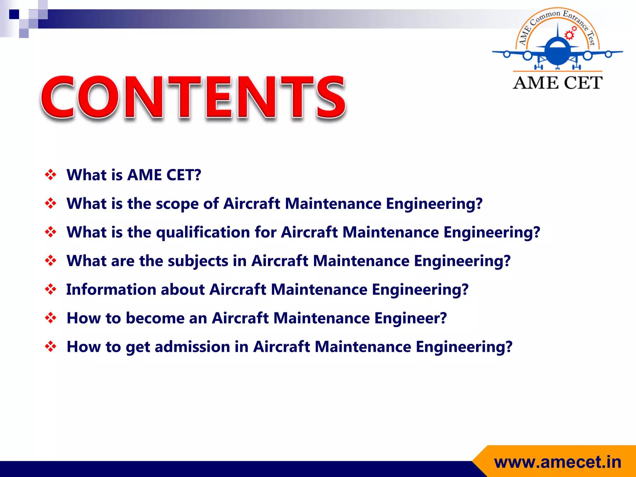 Aircraft Maintenance Engineering Common Entrance Test - AME CET India | PDF
