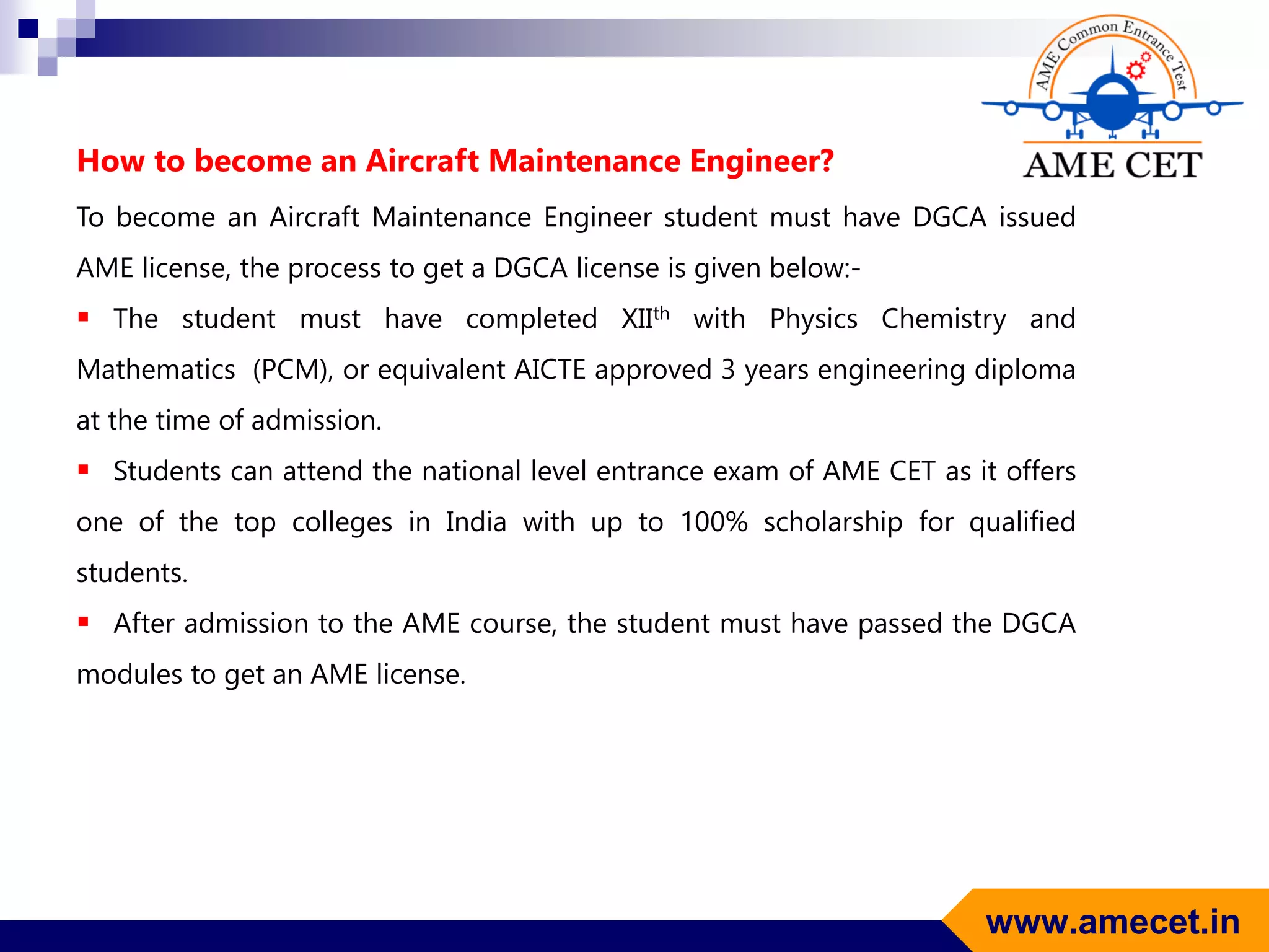 Aircraft Maintenance Engineering Common Entrance Test - AME CET India | PDF