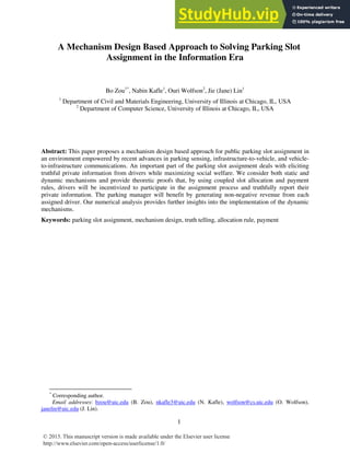 A Mechanism Design Based Approach To Solving Parking Slot Assignment In ...