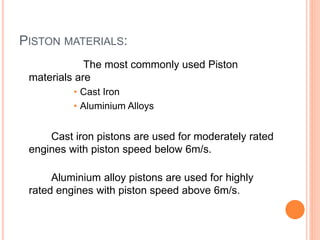 piston material selection | PPTX | Chemistry | Science