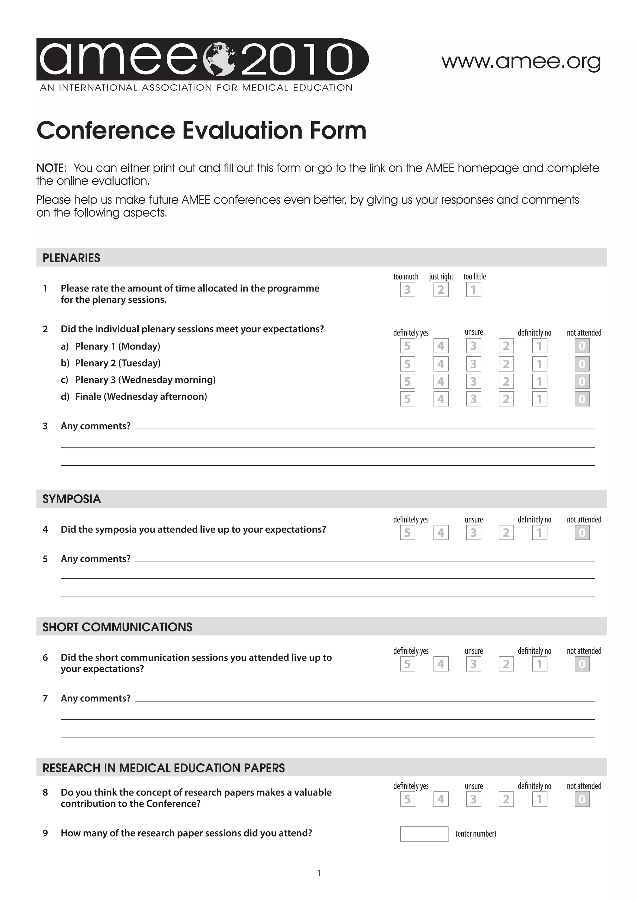 Amee 2010 evaluation form | PDF | Business Expos & Conferences | Events
