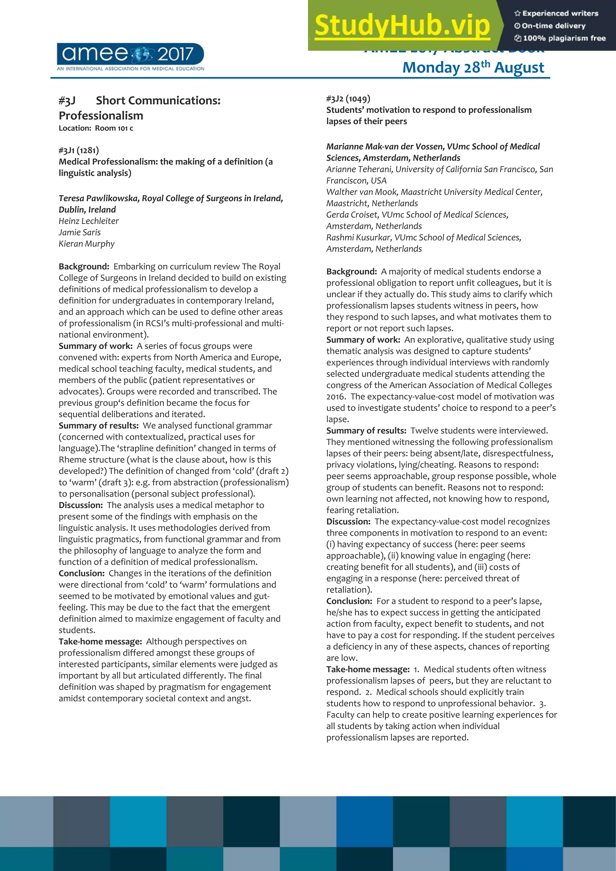 AMEE 2017 Abstract Book | PDF