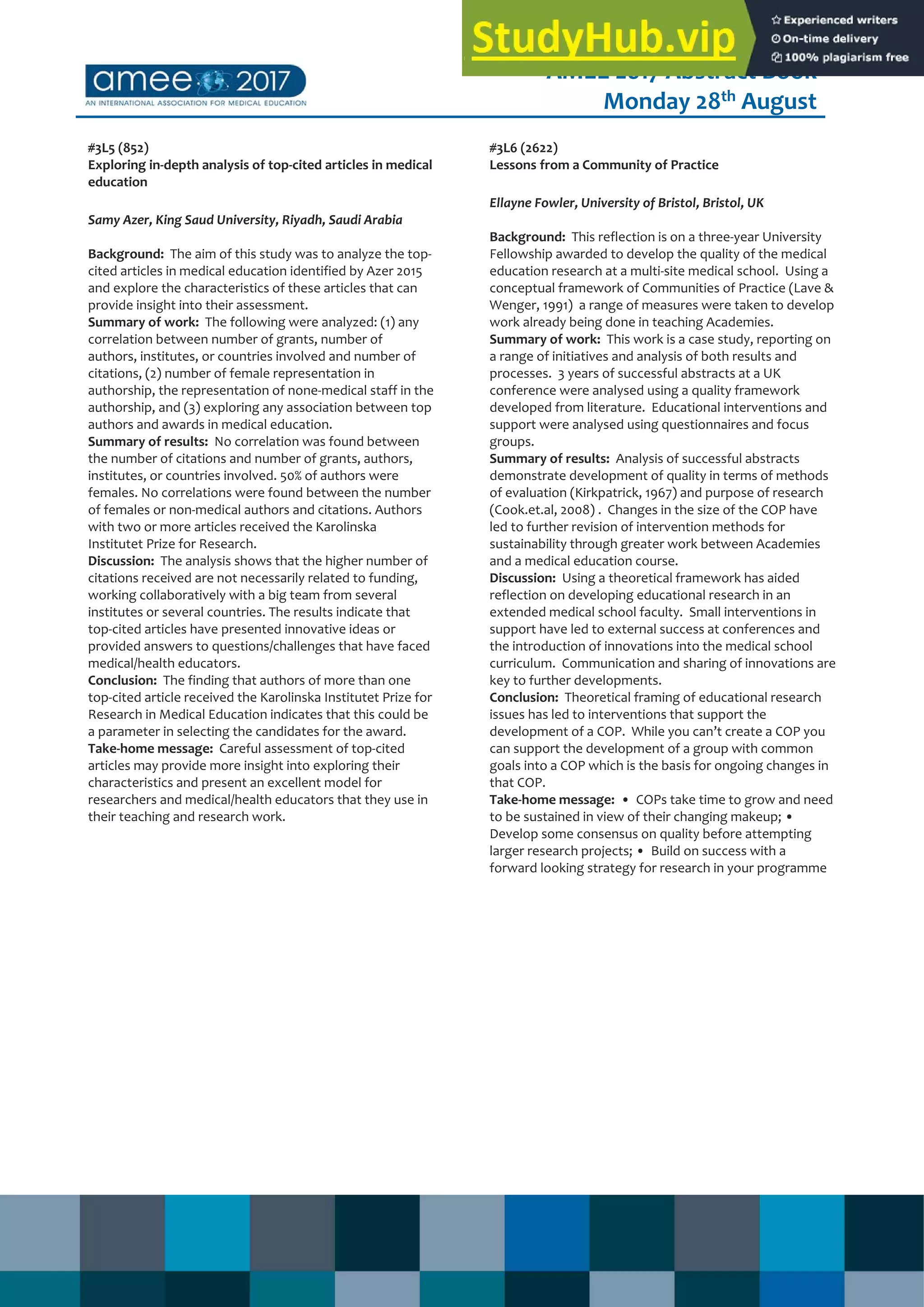 AMEE 2017 Abstract Book | PDF