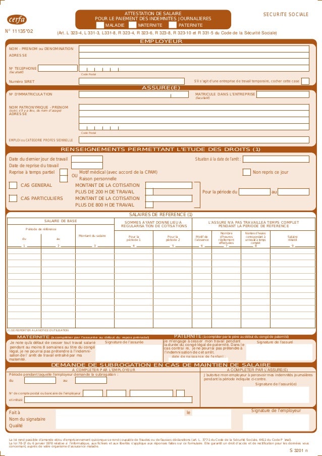 Cerfa 1145004 Attestation De Salaire Accident Du