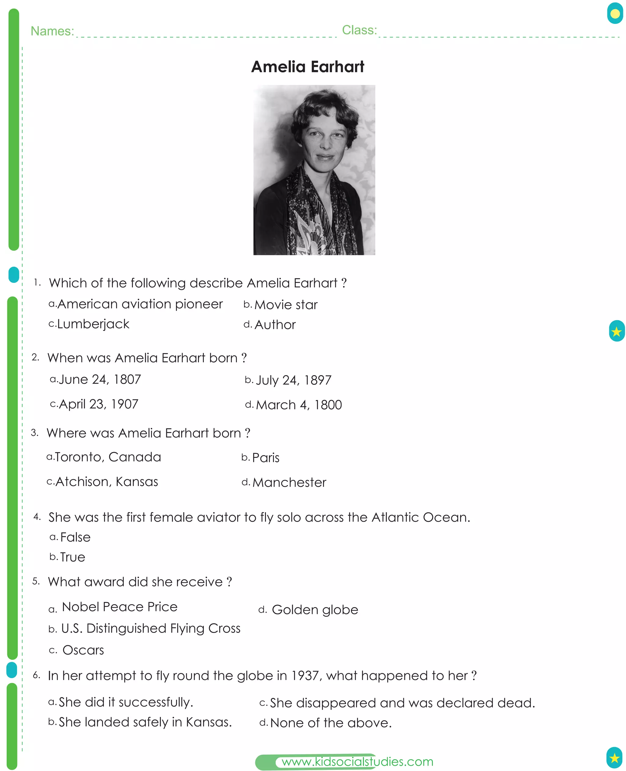 Amelia earhart worksheets | PDF