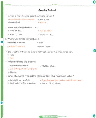 Amelia earhart worksheets | PDF