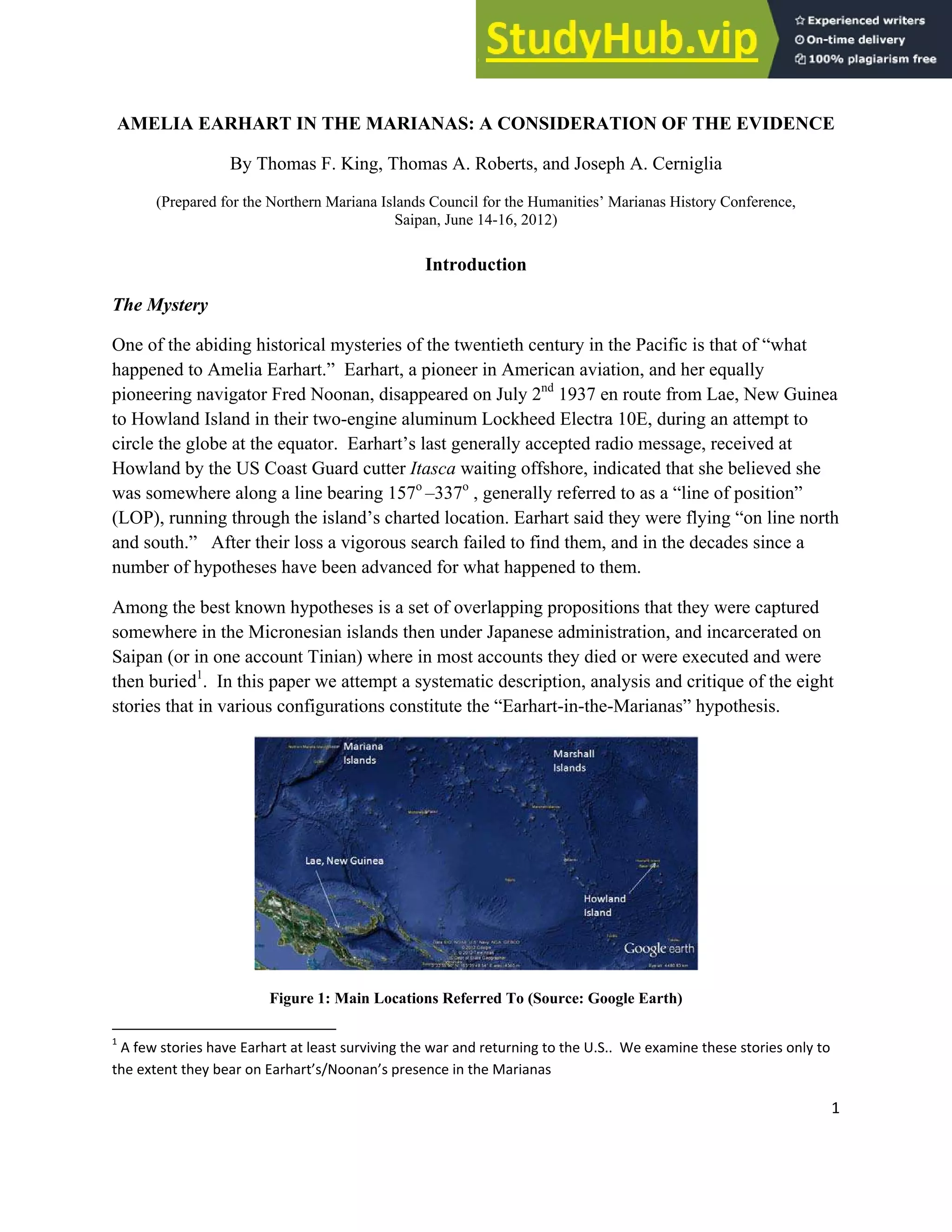 AMELIA EARHART IN THE MARIANAS A CONSIDERATION OF THE EVIDENCE | PDF
