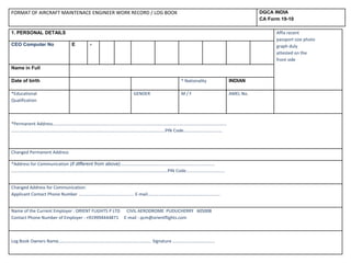 AME Logbook 2024 DGCA Format CAR 66 With Serial No,, 06/08/2024