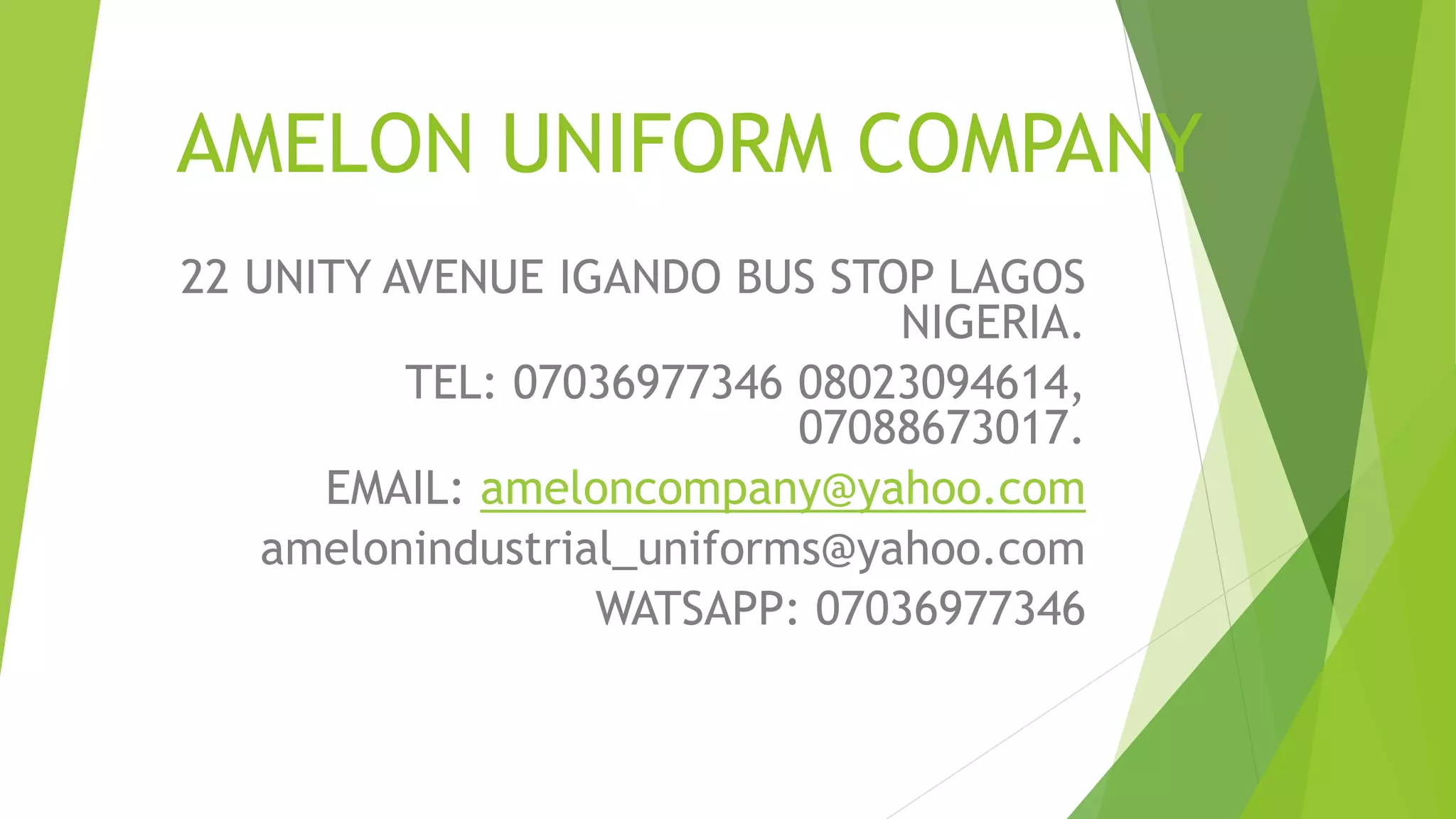 AMELON UNIFORM COMPANY PRODUCT | PPTX