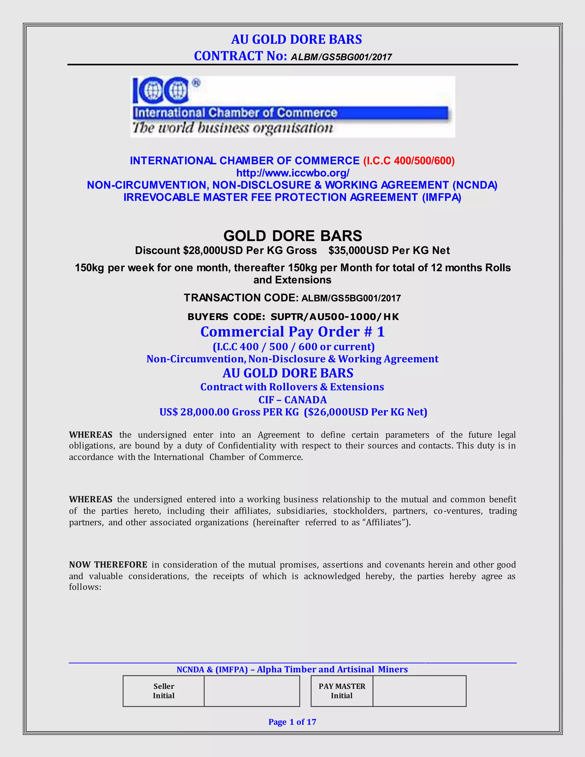 Amended ncnda for gold dore bars | DOCX