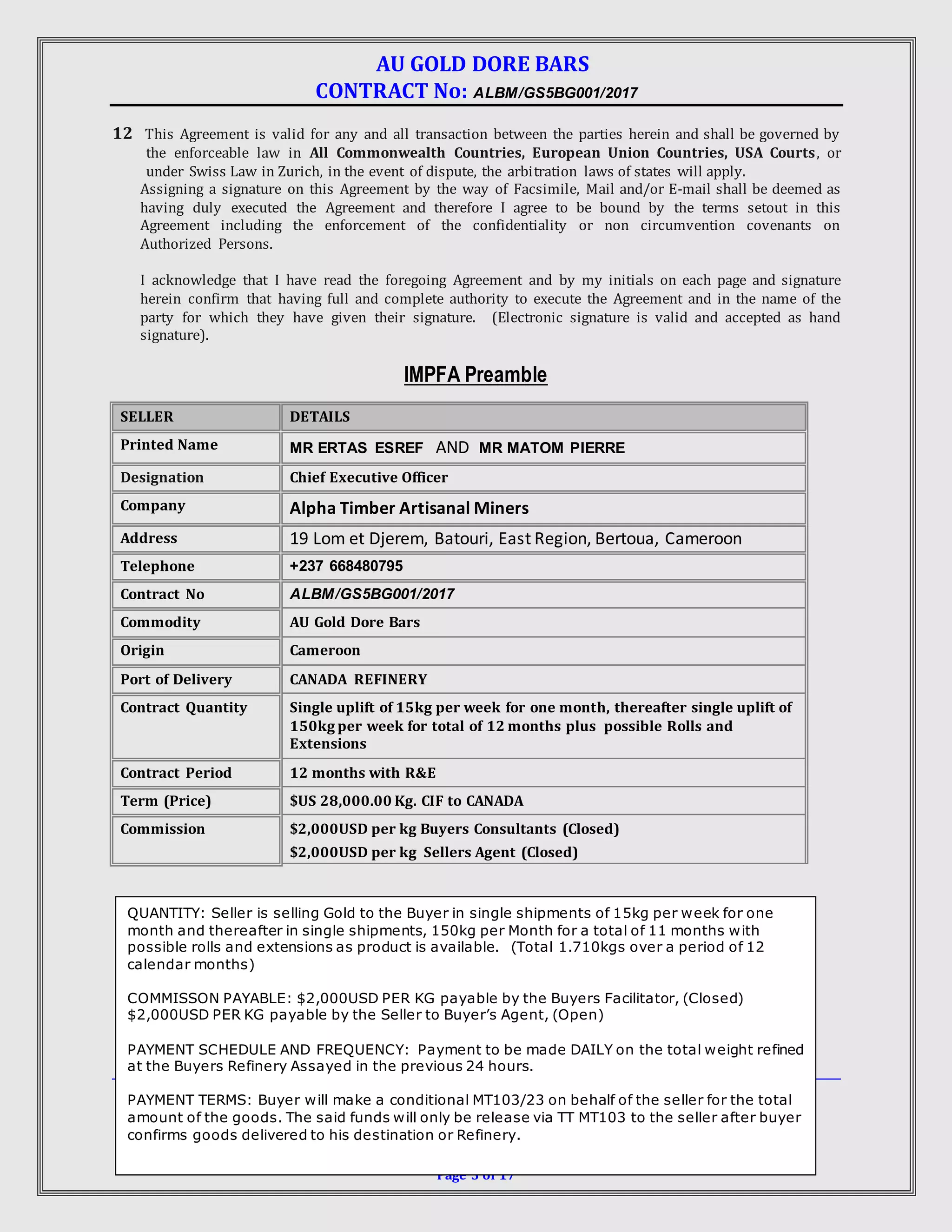 Amended ncnda for gold dore bars | DOCX
