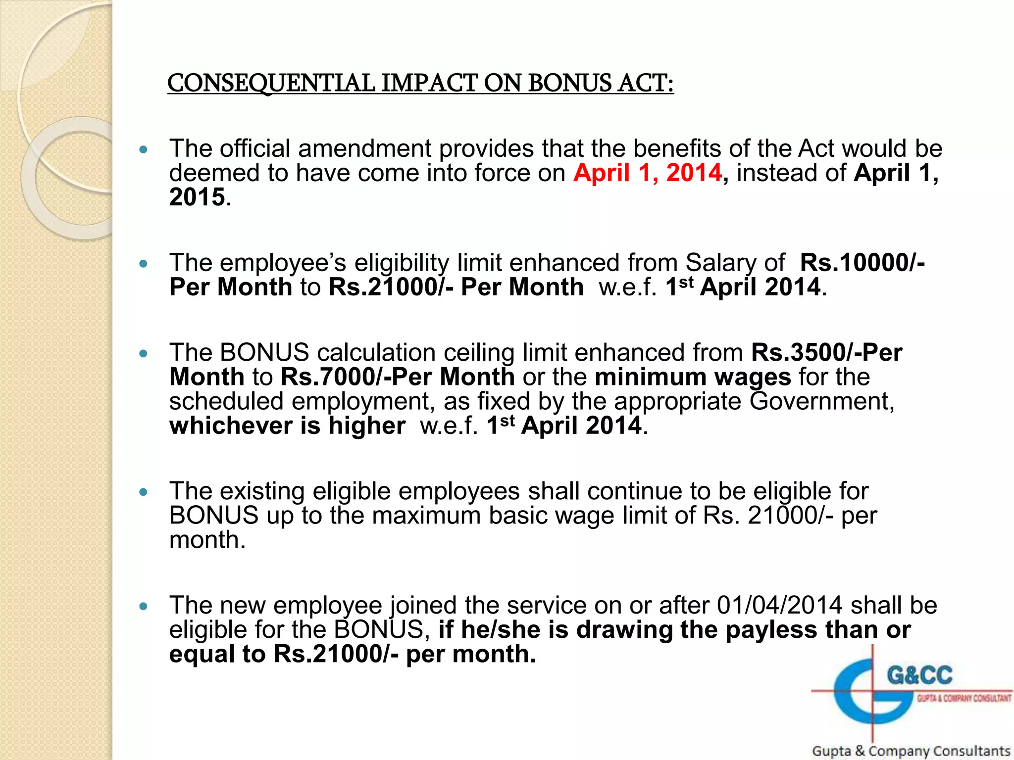 Amendment in payment of bonus act | PPTX