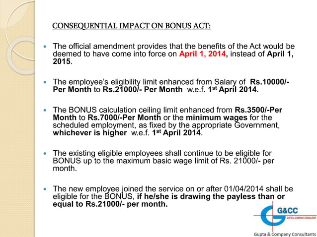 Amendment in payment of bonus act | PPT