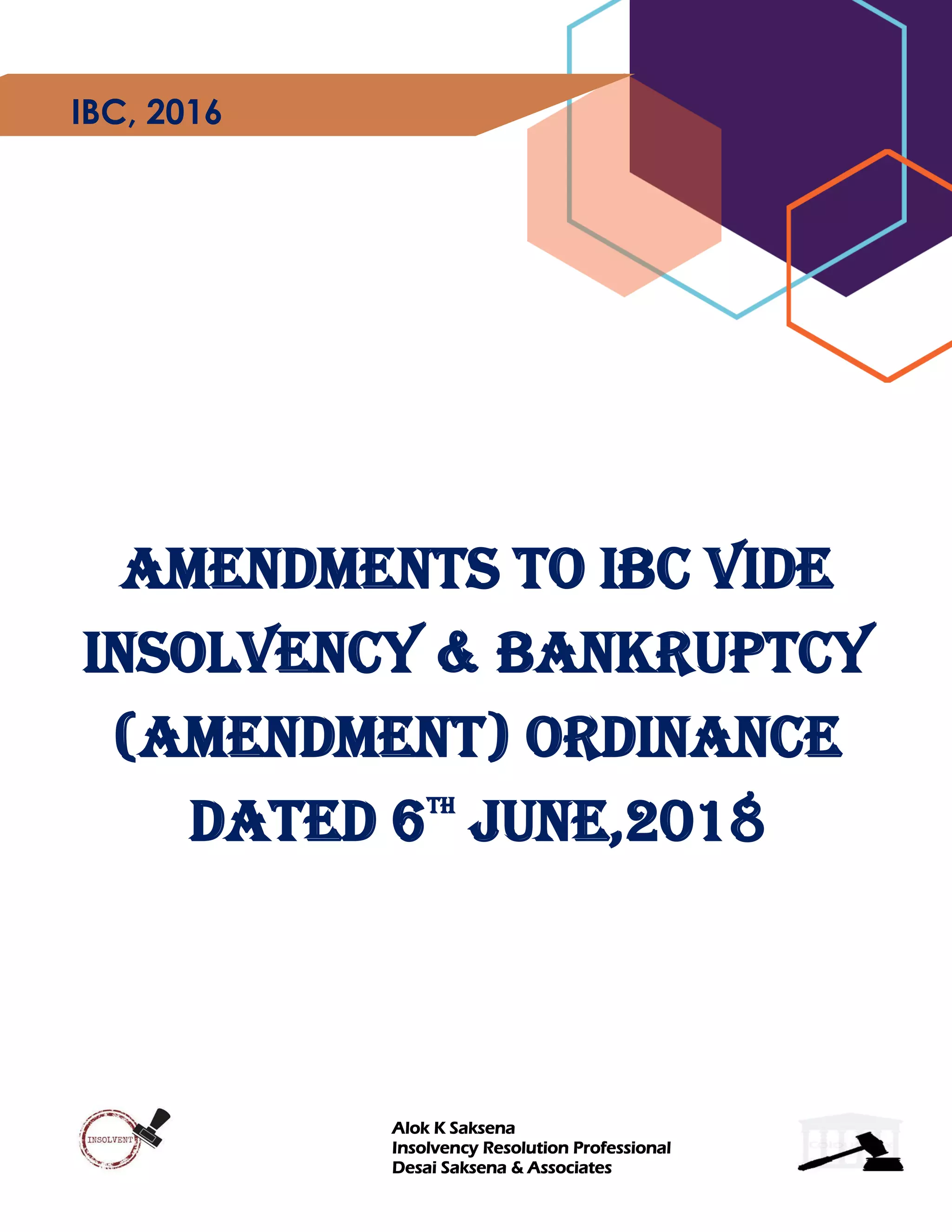 Amendments to IBC vide Insolvency & Bankruptcy (Amendment) Ordinance | PDF