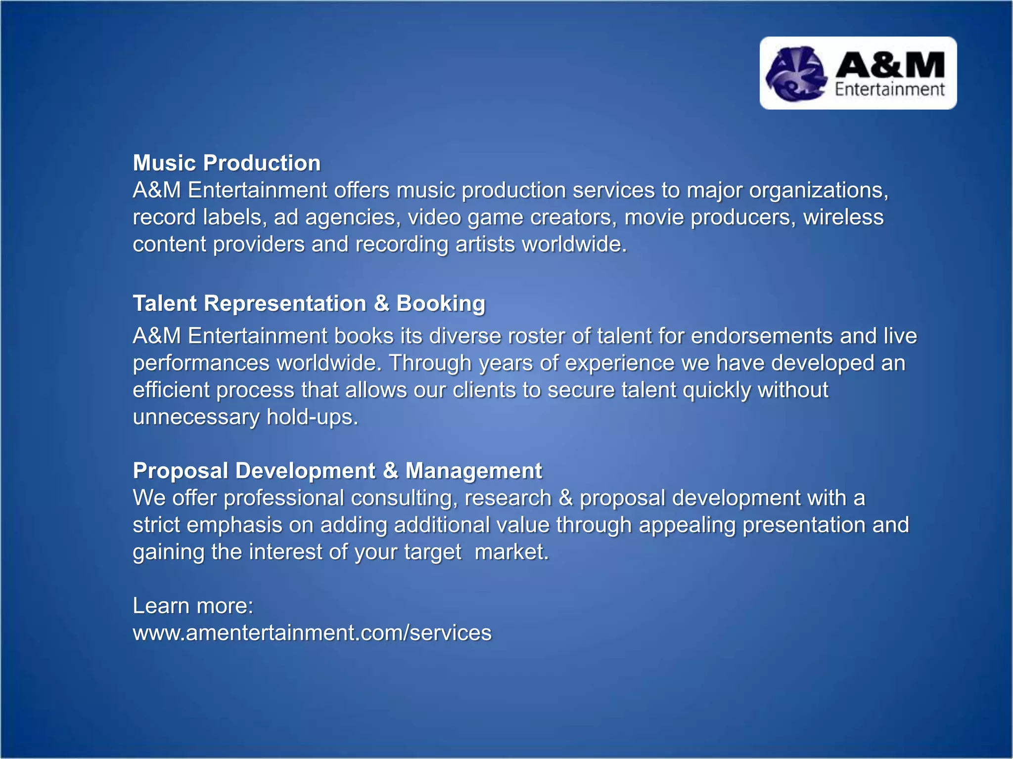 A&M Entertainment - Company Service Overview | PPT | Advertising ...