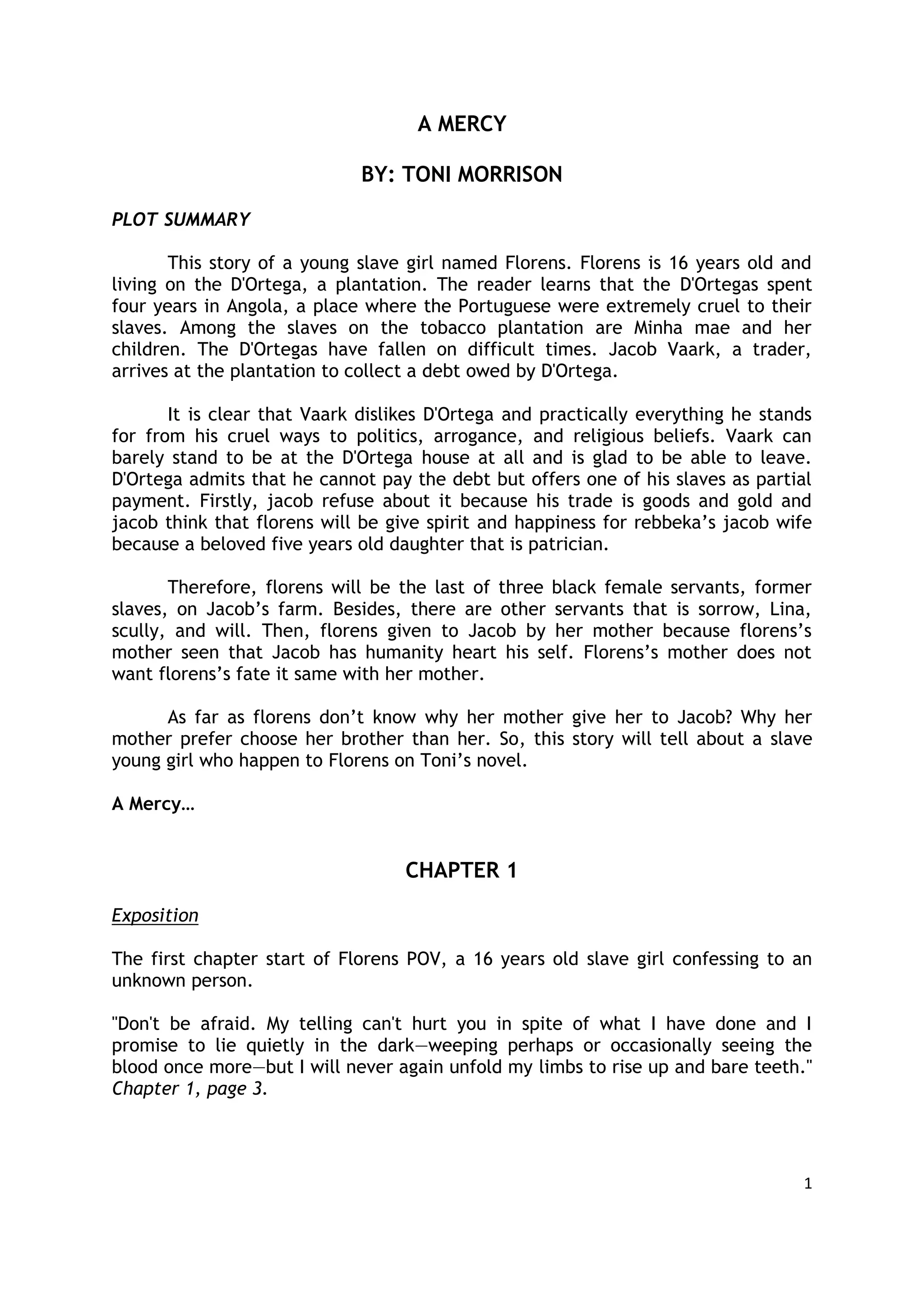 A mercy plot summary | DOCX