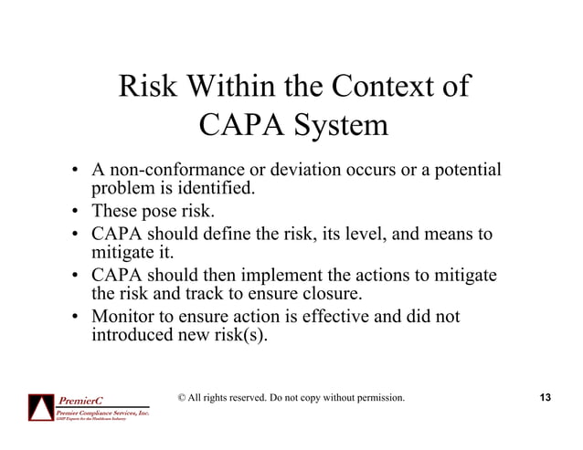 CAPA: A Risk Mitigating Quality System | PDF | Manufacturing Industry ...