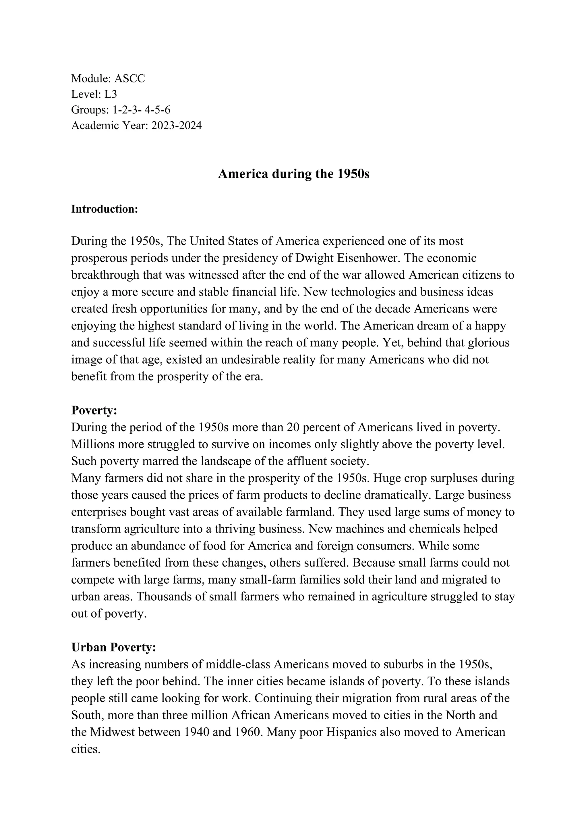 America-during-the-1950s in all aspectso | DOCX