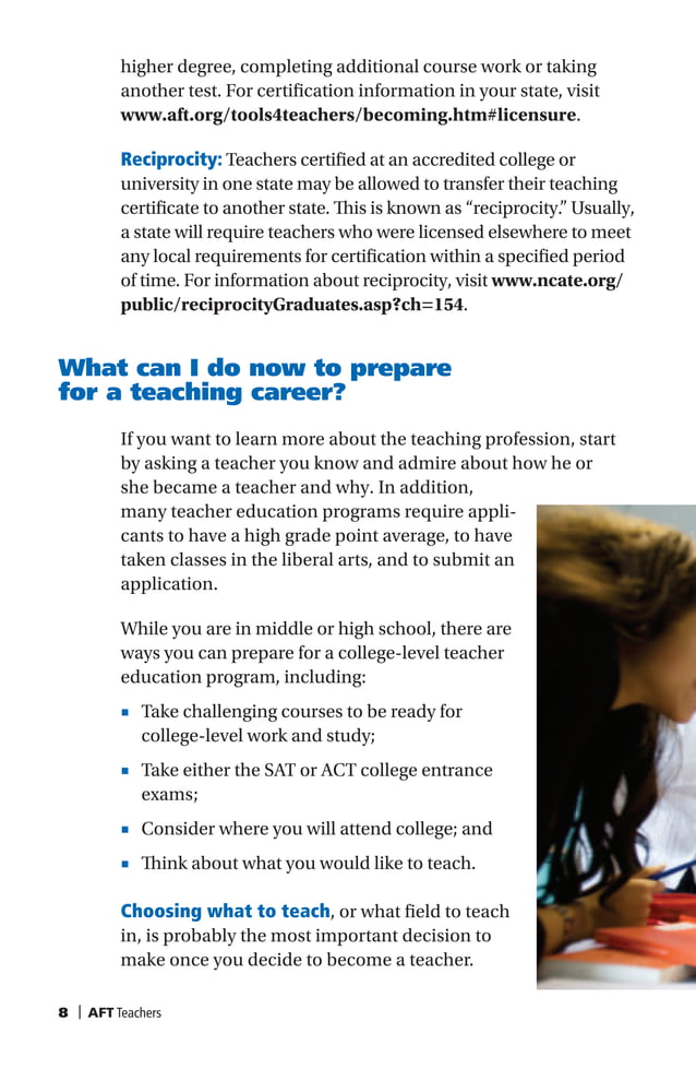 American Federation of Teachers Requirements for Teaching Certification ...