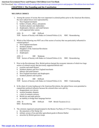 American Government Power and Purpose 13th Edition Lowi Test Bank | PDF