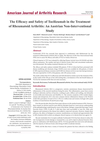 The Efficacy and Safety of Tocilizumab in the Treatment of Rheumatoid ...