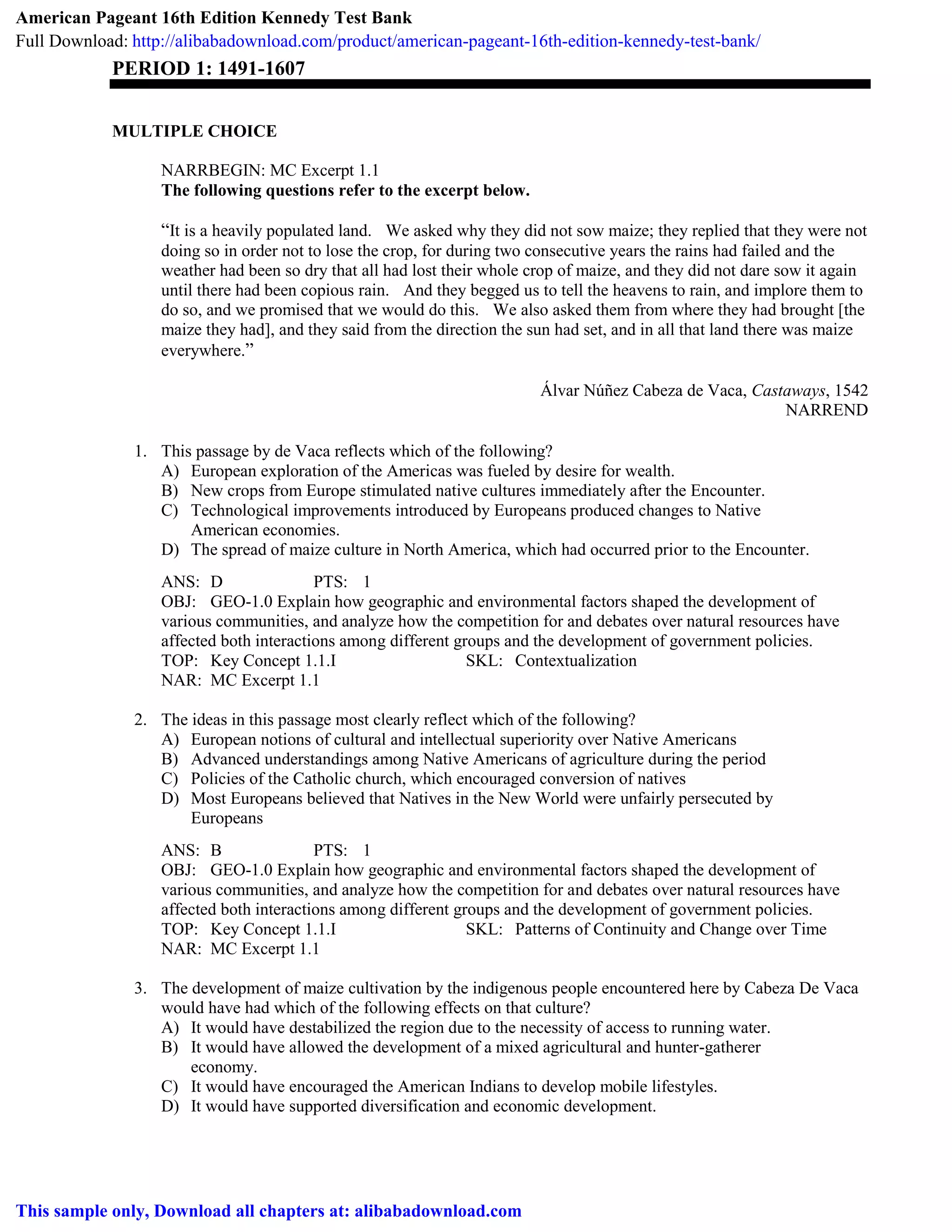 American Pageant 16th Edition Kennedy Test Bank | PDF