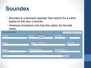 American Ancestors Database | PPT