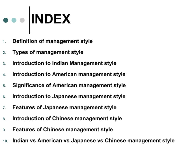 Indian, American, Japanese, Chinese Management styles (comparison) | PPTX